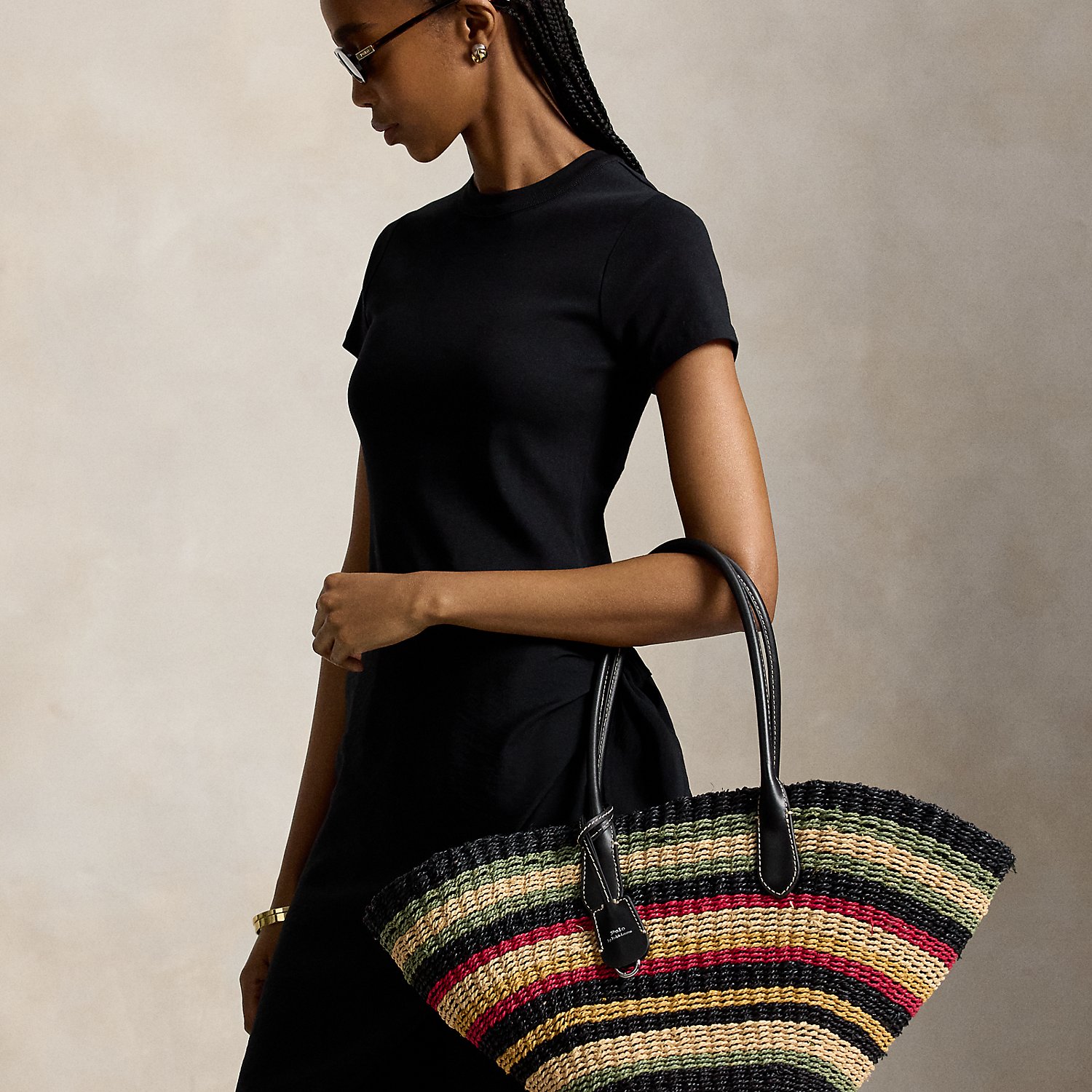 RALPH LAUREN Ralph Lauren Bellport Striped Raffia Basket Tote